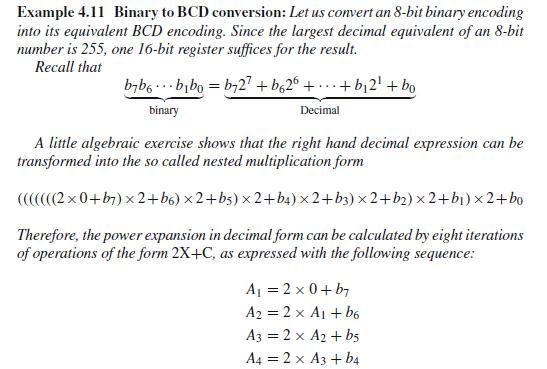 Example 4.11 Binary to BCD conversion: Let us convert | Chegg.com