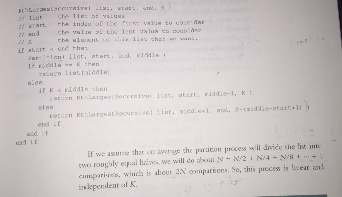 Solved analysis of algorithms question?? you can use the kth | Chegg.com