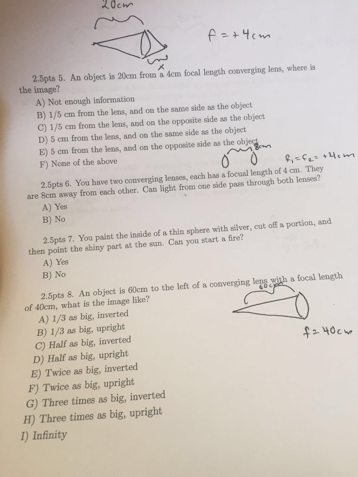 Solved An object is 20cm from a 4cm focal length converging | Chegg.com