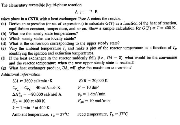 Solved The elementary reversible liquid-phase reaction takes | Chegg.com