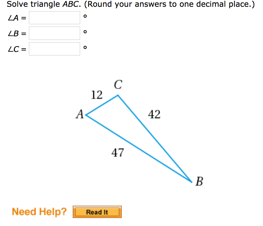 Solved Solve triangle ABC. (Round your answers to one | Chegg.com