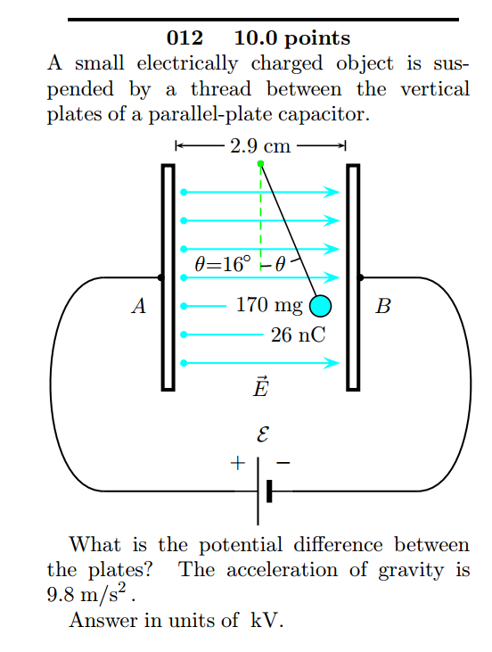 Solved A small electrically charged object is suspended by a | Chegg.com