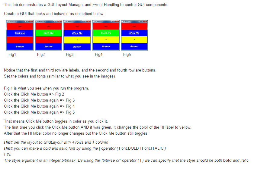 This lab demonstrates a GUI Layout Manager and Event | Chegg.com