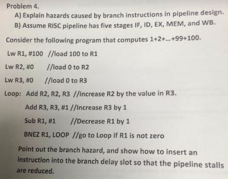 Solved A) Explain hazards caused by branch instructions in | Chegg.com