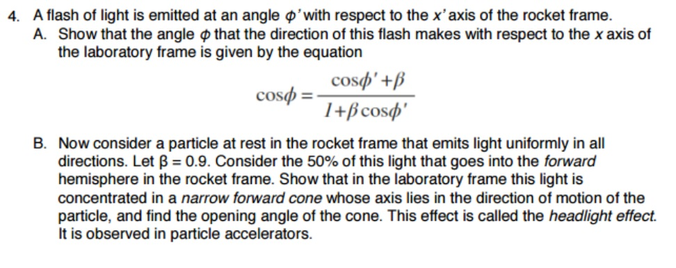 Solved A flash of light is emitted at an angle phi' with | Chegg.com