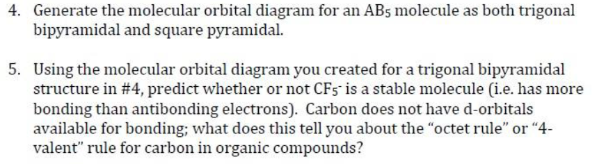 Generate the molecular orbital diagram for an AB5 | Chegg.com