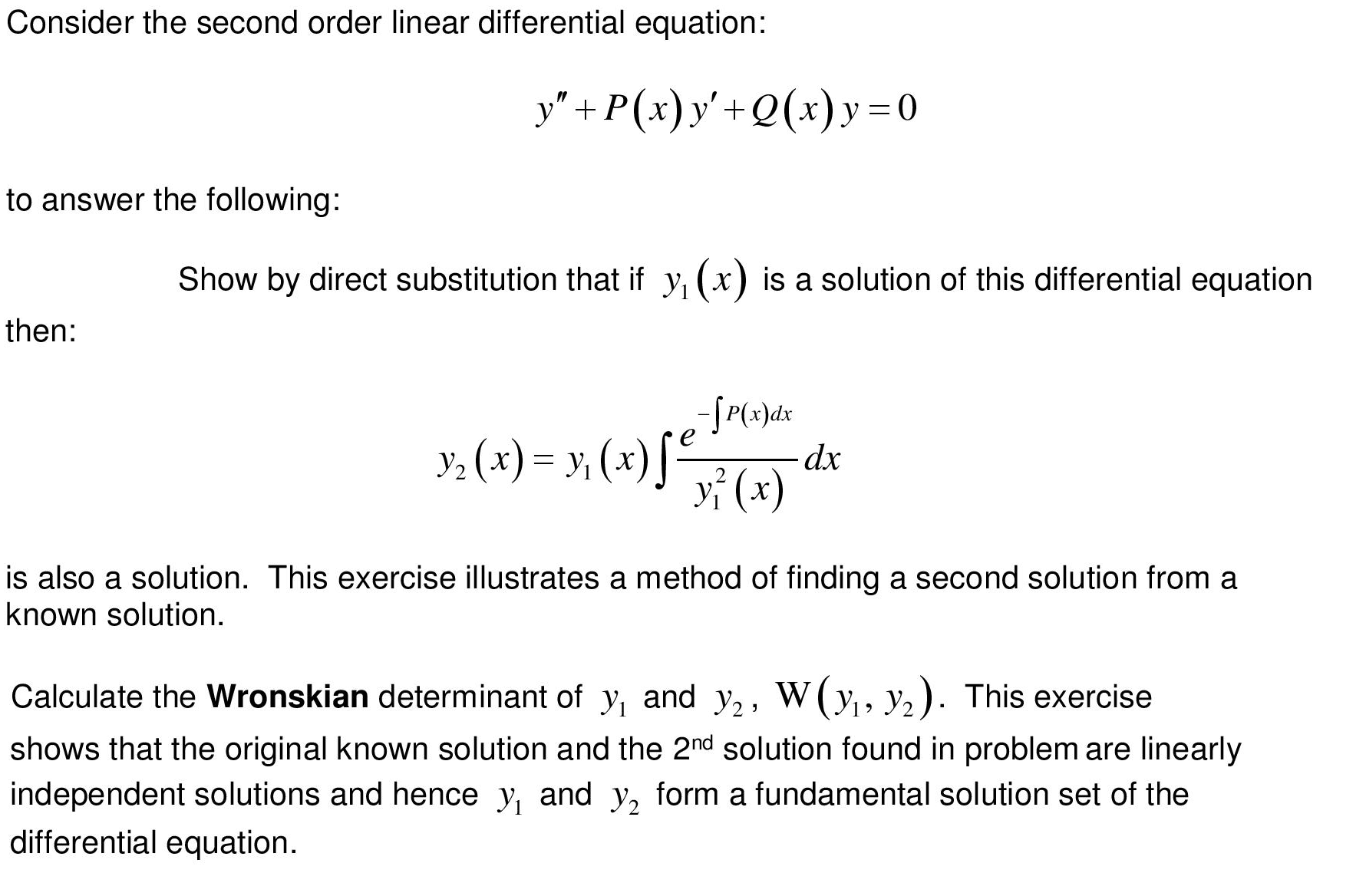 Solved Consider The Second Order Linear Differential