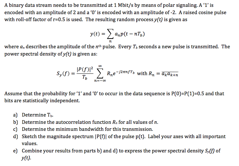 A binary data stream needs to be transmitted at 1 | Chegg.com
