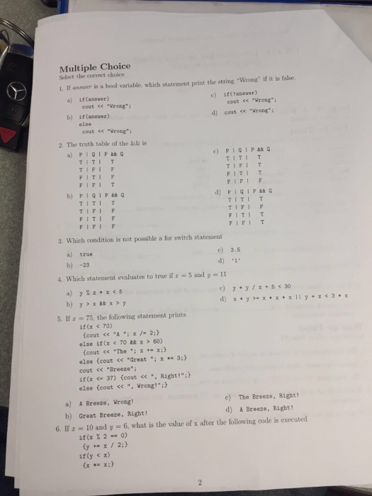 Solved If answer is a bool variable. Which statements print | Chegg.com