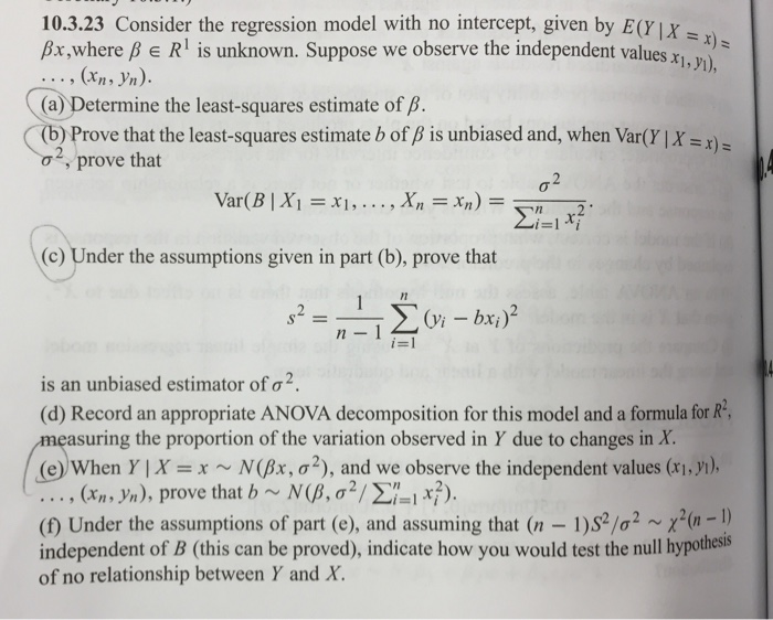Solved Consider the regression model with no intercept, | Chegg.com