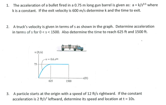 Solved 1. The acceleration of a bullet fired in a 0.75 m | Chegg.com