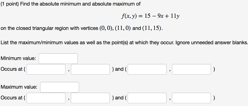 Solved (1 point) Find the absolute minimum and absolute | Chegg.com
