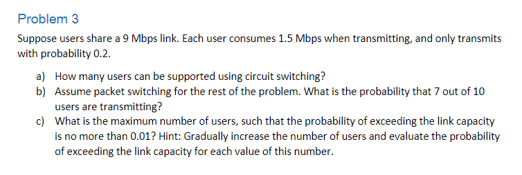 Solved Problem 3 Suppose Users Share A 9 Mbps Link Each 