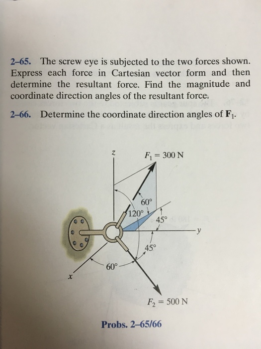Solved The screw eye is subjected to the two forces shown. | Chegg.com
