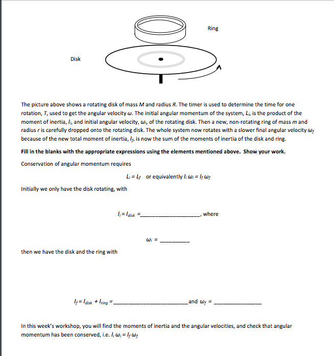 Solved The picture above shows a rotating disk of mass M and | Chegg.com