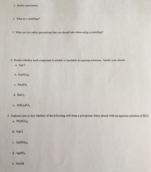 Solved 1. Define supernatant. 2. What is a centrifuge? 3. | Chegg.com