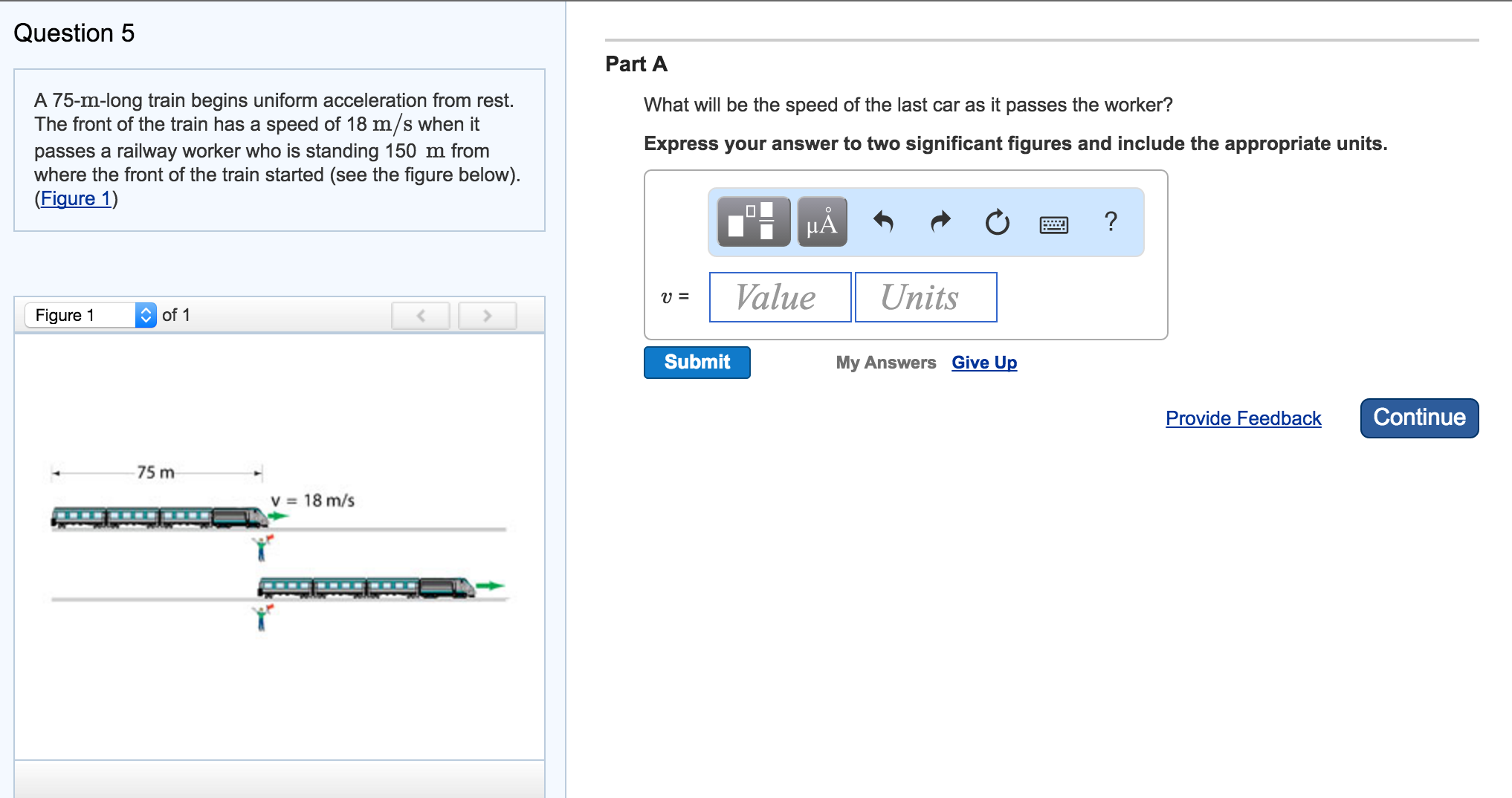 Solved A 75-m-long train begins uniform acceleration from | Chegg.com