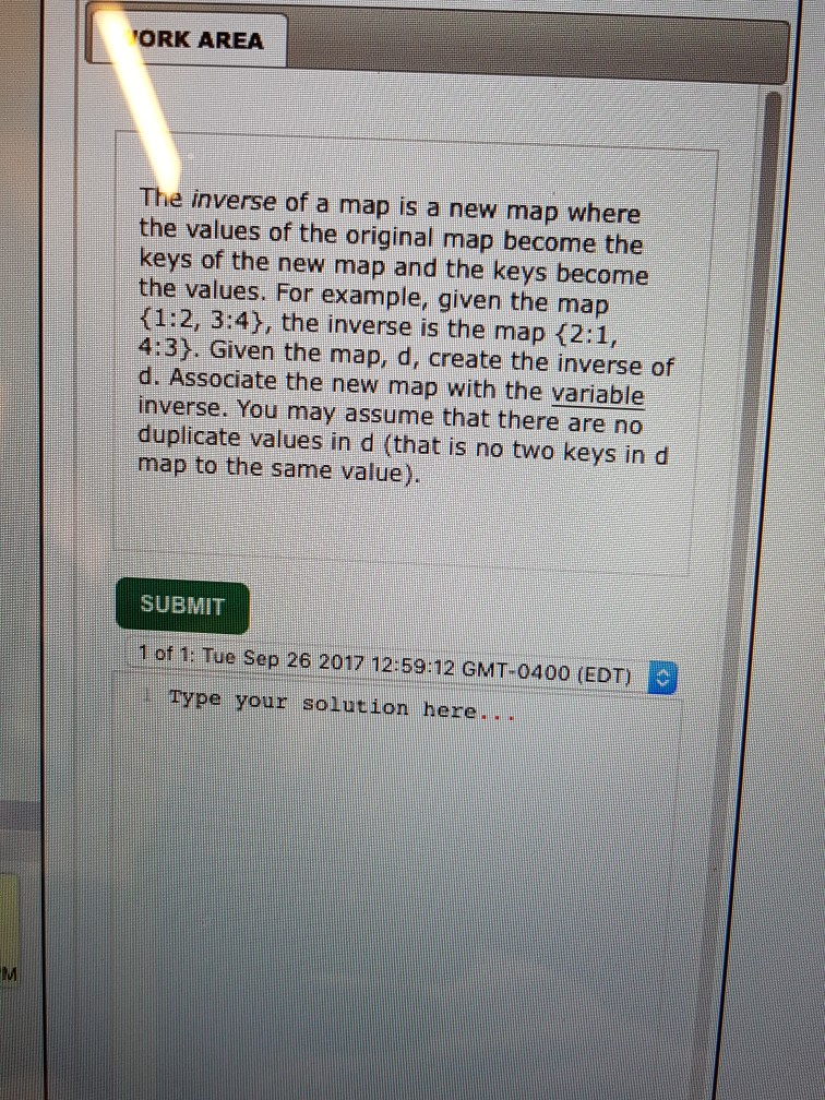 Solved ORK AREA The inverse of a map is a new map where the | Chegg.com