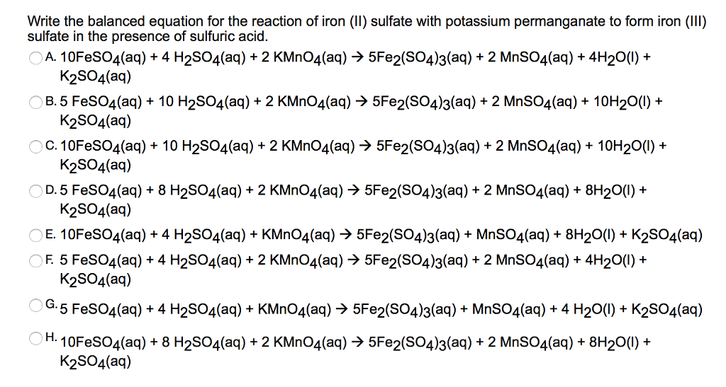 Solved Write The Balanced Equation For The Reaction Of Iron