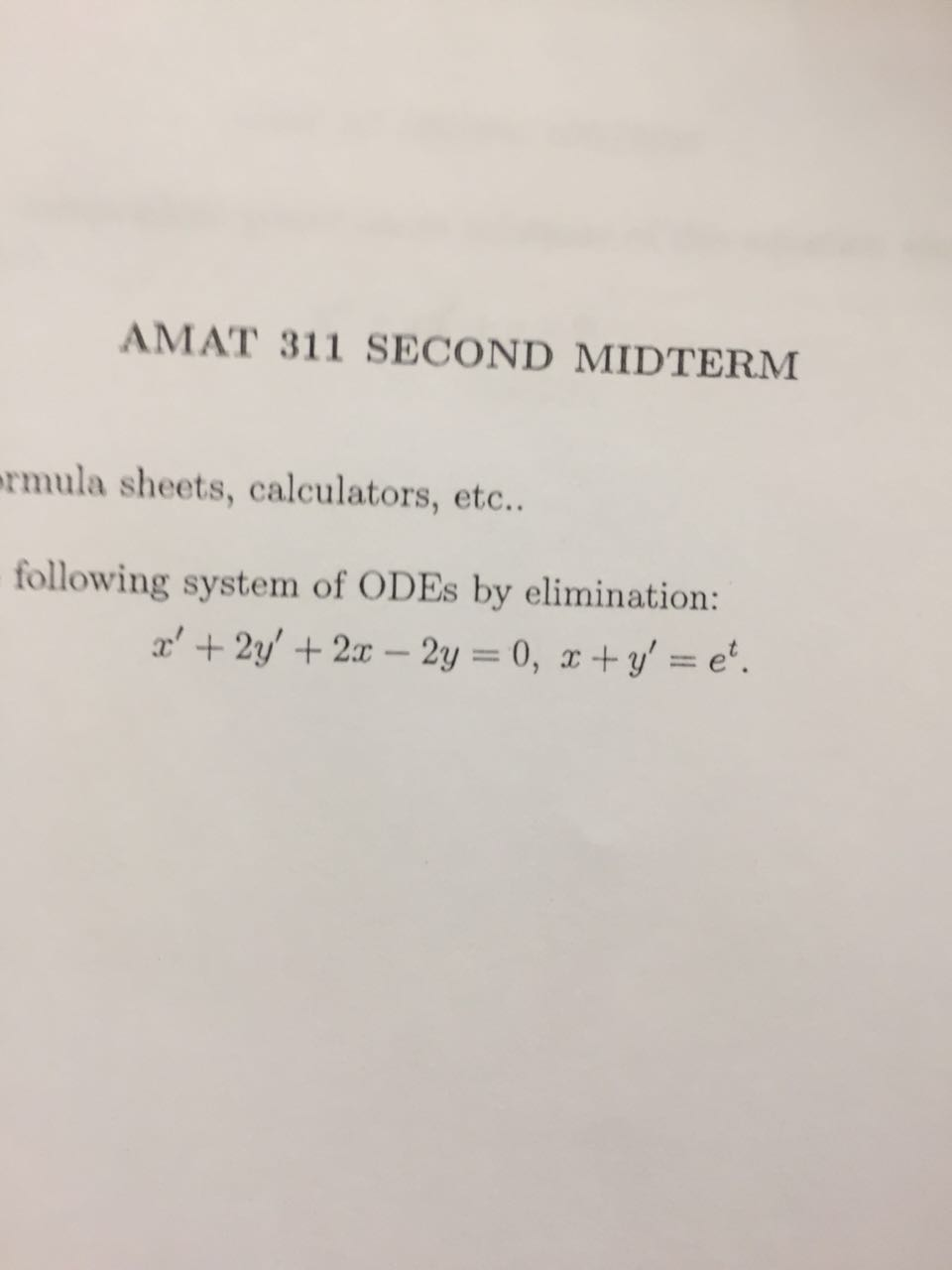 Solved following system of ODEs by elimination: x prime + | Chegg.com