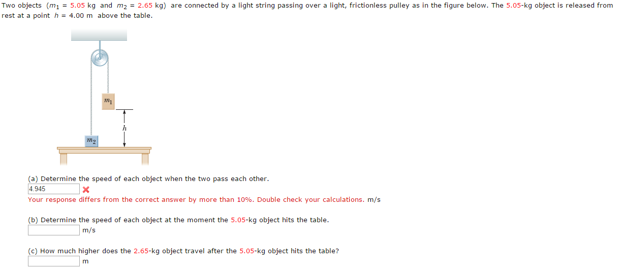 Solved Two objects (m_1 = 5.05 kg and m_2 = 2.65 kg) are | Chegg.com