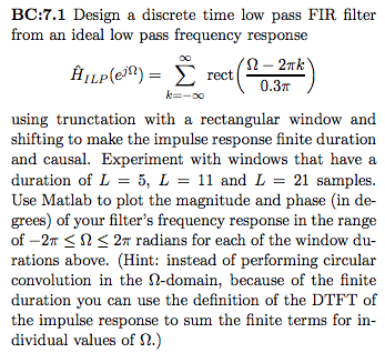 Design a discrete time low pass FIR filter from an | Chegg.com