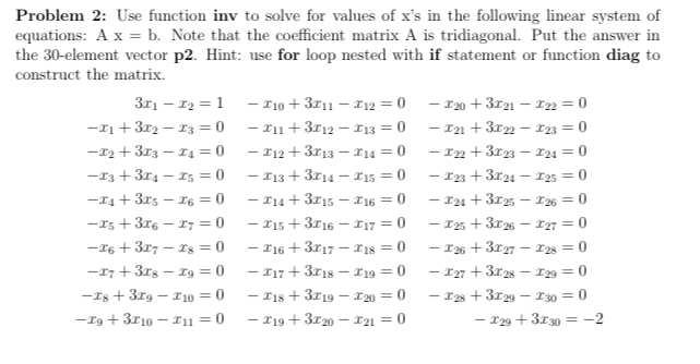Solved Problem 2: Use function inv to solve for values of | Chegg.com