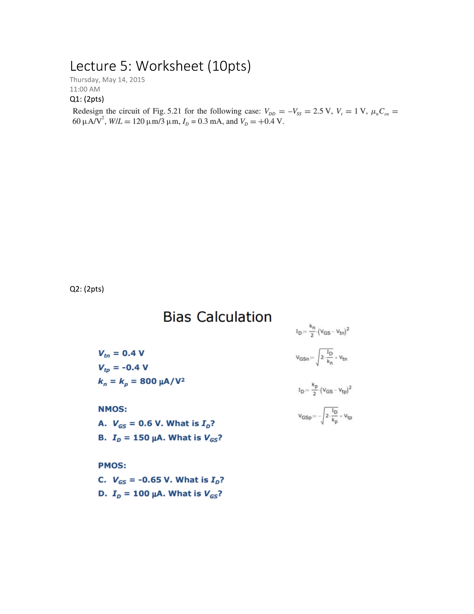 Solved Lecture 5: Worksheet (10pts) Thursday, May 14, 2015 | Chegg.com