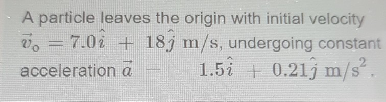 Solved A particle leaves the origin with initial velocity | Chegg.com