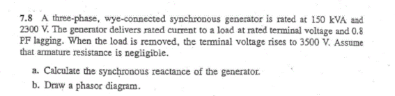 Solved A three-phase, wye-connected synchronous generator is | Chegg.com