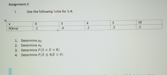 Solved Assignment . Use the following table for 1-4 10 .1 0 | Chegg.com