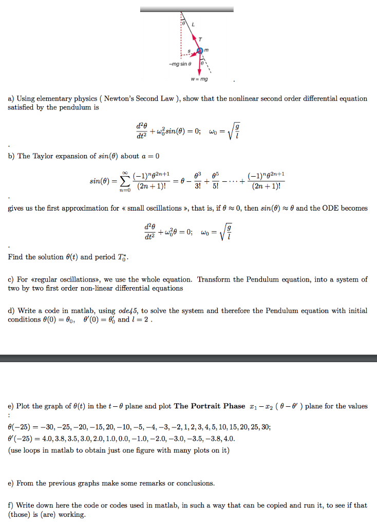 Solved Simple Nonlinear Pendulum The simple pendulum is | Chegg.com