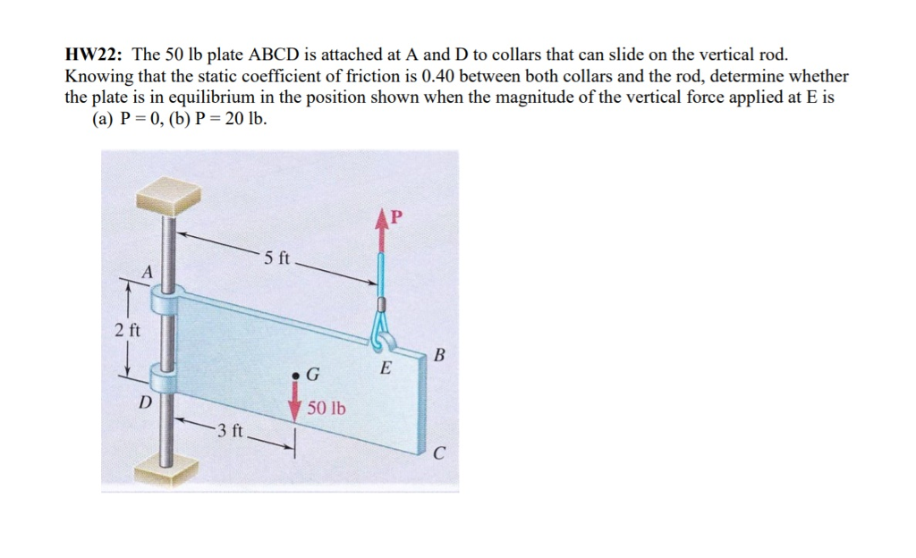 Solved HW22: The 50 lb plate ABCD is attached at A and D to | Chegg.com