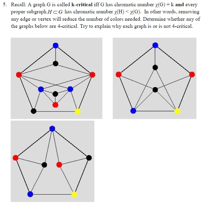 Solved Recall: A graph G is called k-critical iff G has | Chegg.com
