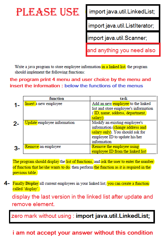 Solved Write a java program to store employee information in | Chegg.com