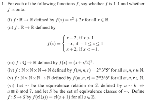 Solved 1. For each of the following functions f, say whether | Chegg.com