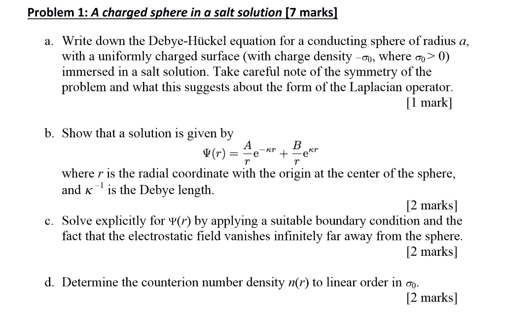 debye huckel equation: charged sphere in salt | Chegg.com