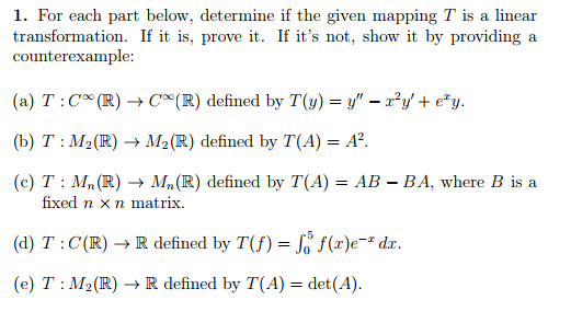 Solved 1. For each part below, determine if the given | Chegg.com