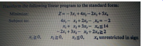 Solved Transform the following linear program to the | Chegg.com