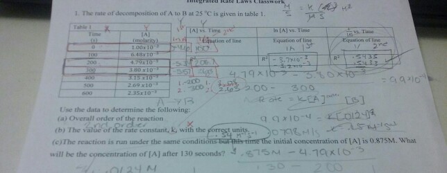Solved 1. The rate of decomposition of A to B at 25 °C is | Chegg.com
