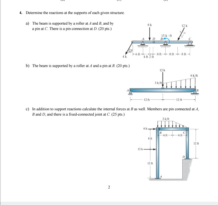 Solved 4 Determine The Reactions At The Supports Of Each