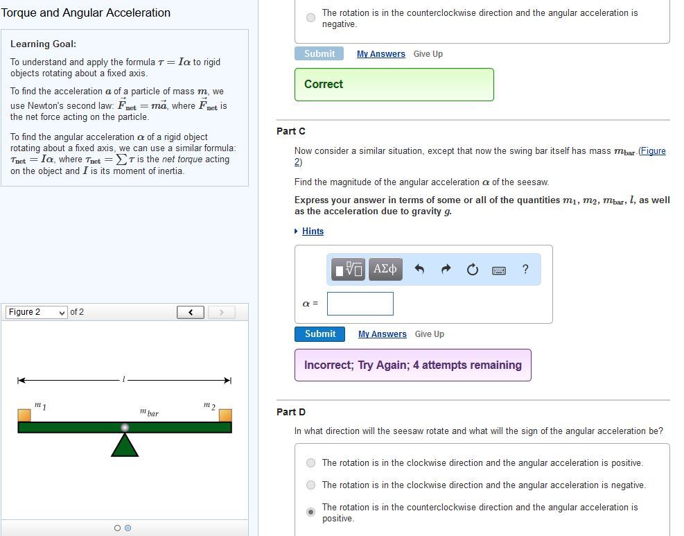 Solved Torque and Angular Acceleration The rotation is in | Chegg.com