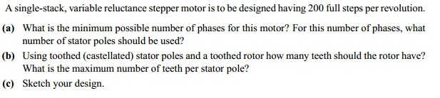 A single-stack, variable reluctance stepper motor is | Chegg.com