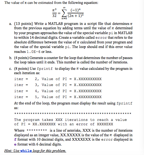 Solved The value of pi can be estimated from the following | Chegg.com