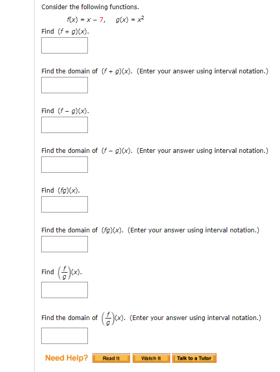Solved Consider The Following Functions F X X 7 G X