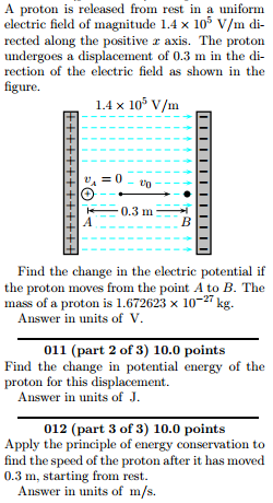 Solved A proton is released from rest in a uniform electric | Chegg.com