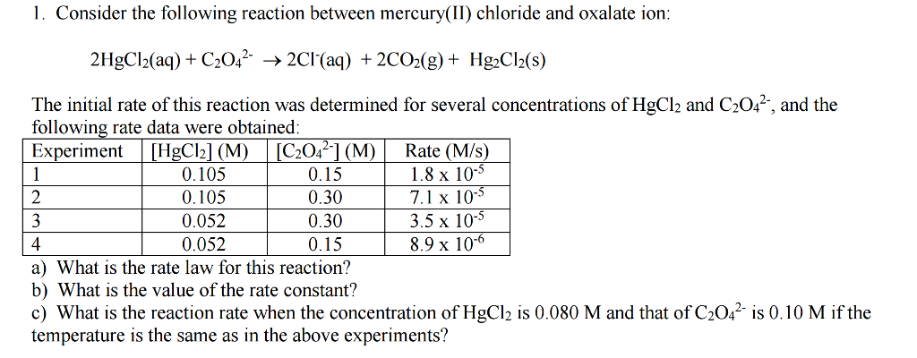 Solved Consider the following reaction between mercury(II) | Chegg.com