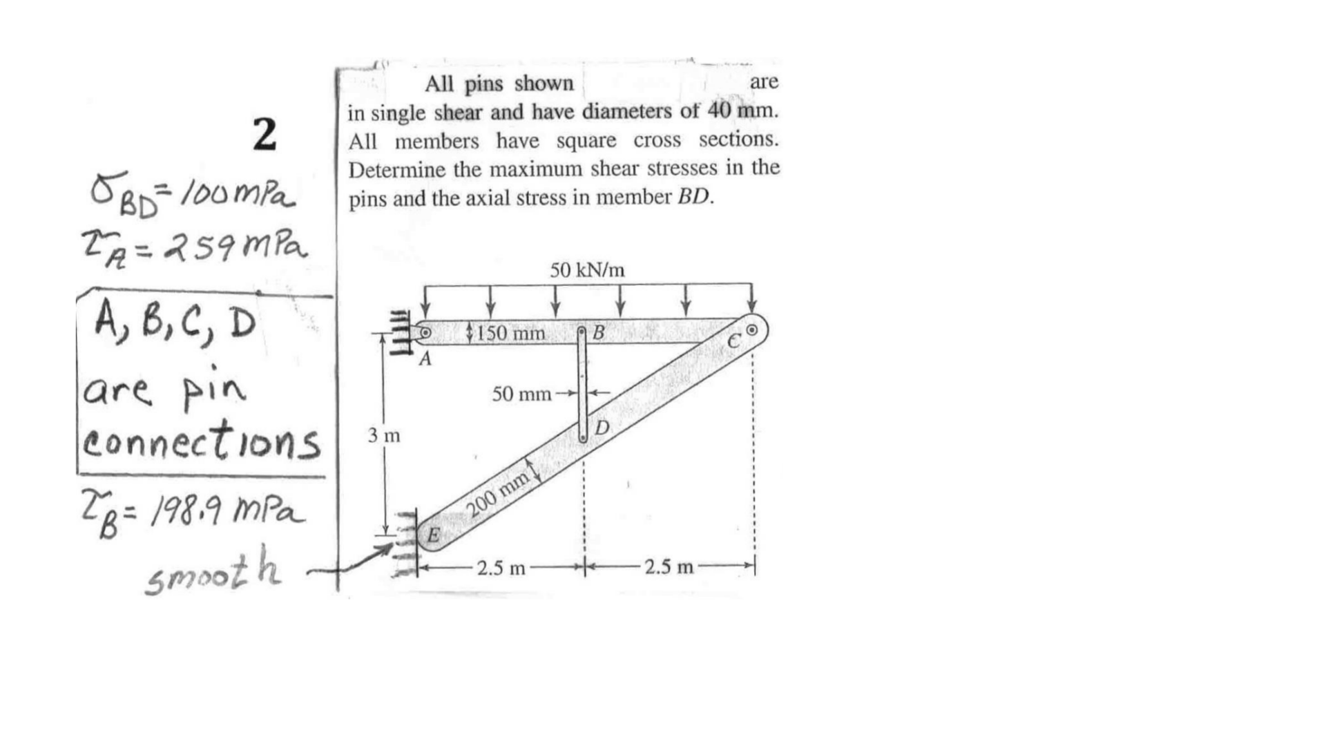 Solved All pins shown are in single shear and have diameters | Chegg.com