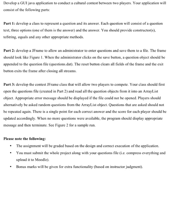Solved Develop a GUI java application to conduct a cultural | Chegg.com