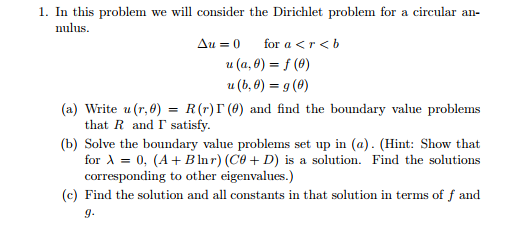 problem we consider the Dirichlet problem for a | Chegg.com